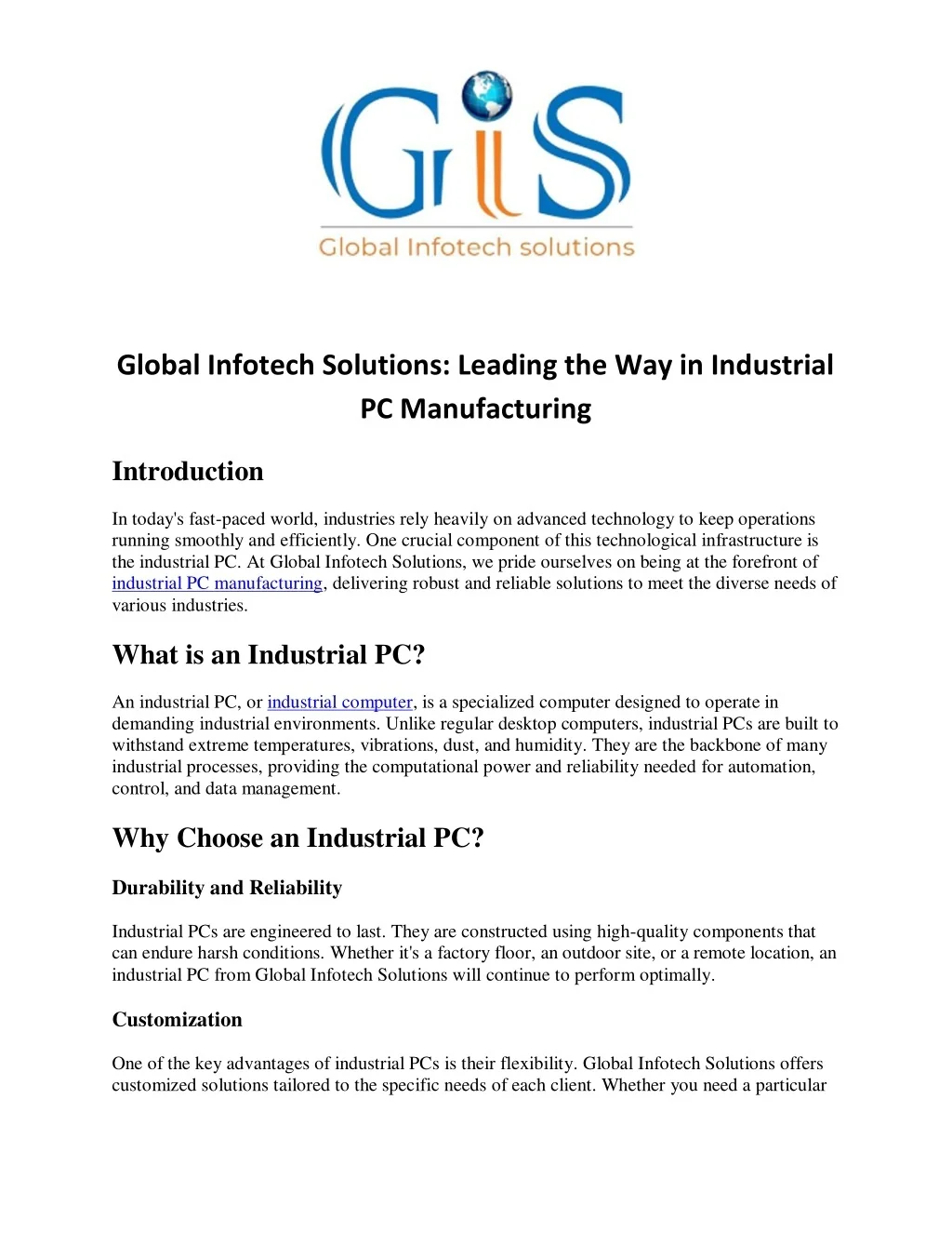 PPT - Best industrial pc manufacturers - Global Infotech Solutions ...