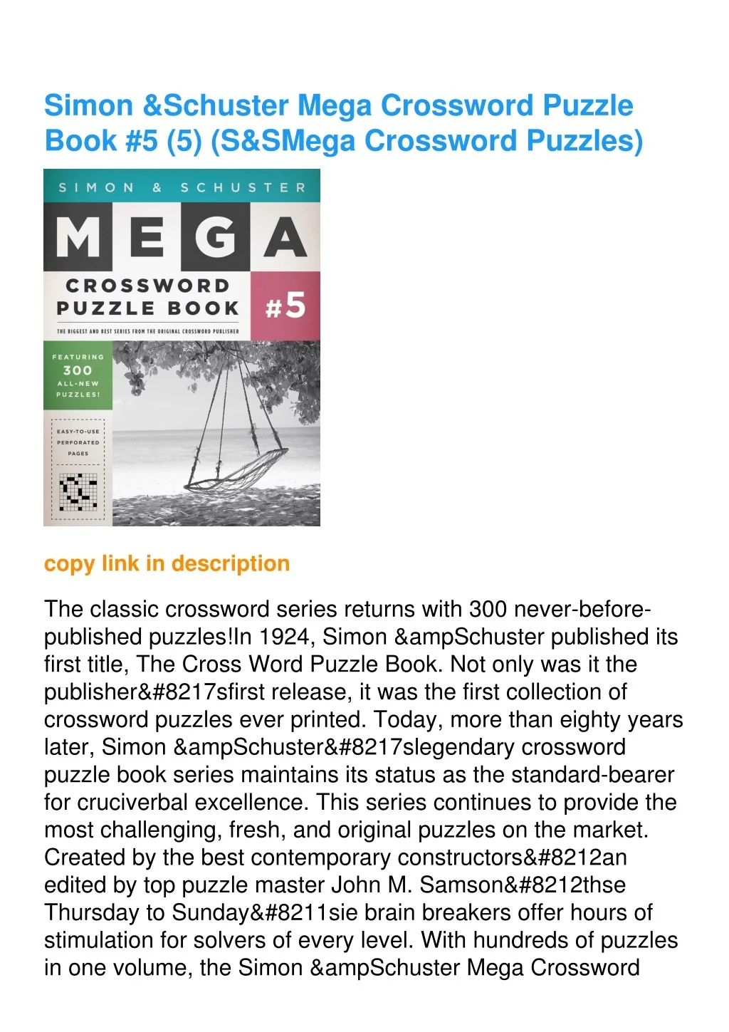 PPT - read_ Simon & Schuster Mega Crossword Puzzle Book #5 (5) (S&S ...
