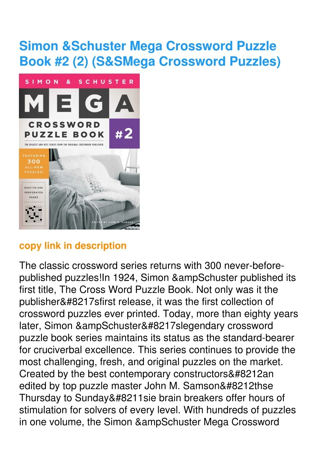 PPT - read pdf Simon & Schuster Mega Crossword Puzzle Book #2 (2) (S&S ...