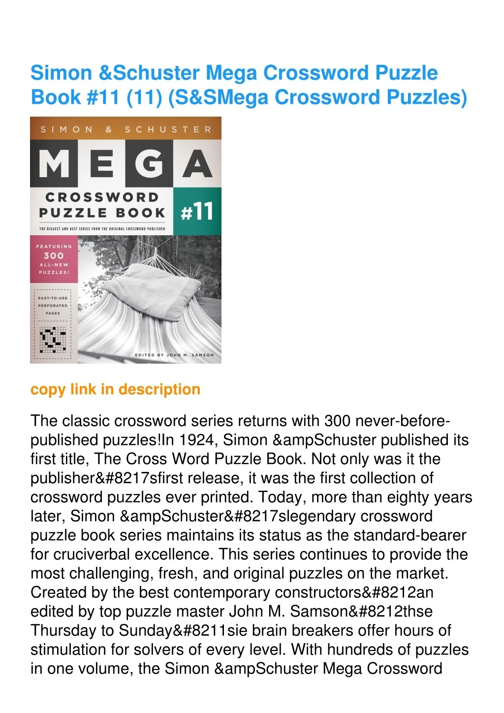 PPT - ⚡pdf Simon & Schuster Mega Crossword Puzzle Book #11 (11) (S&S ...