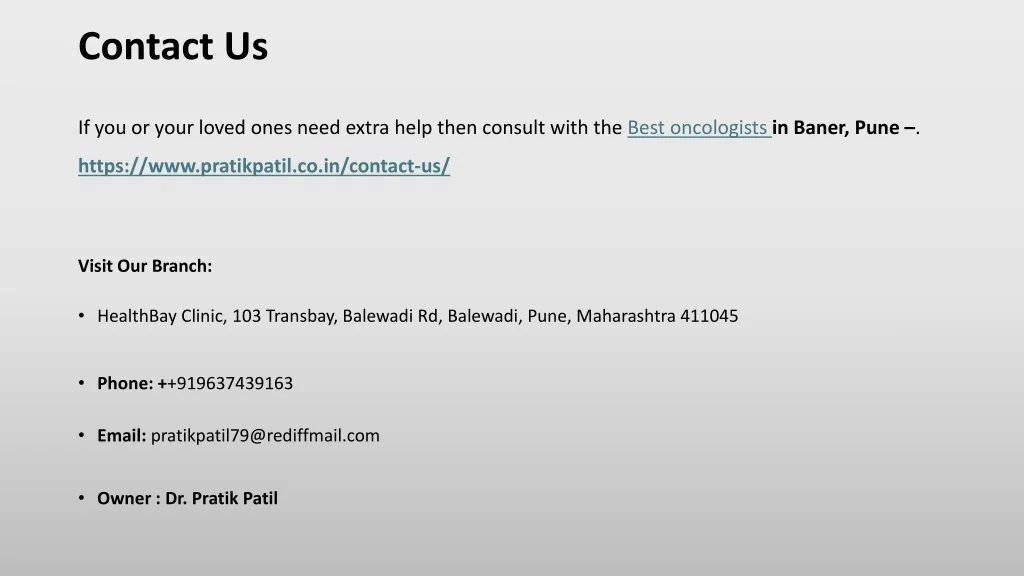PPT - Cancer Specialist in Pune - Dr. Pratik Patil PowerPoint Presentation - ID:13306081