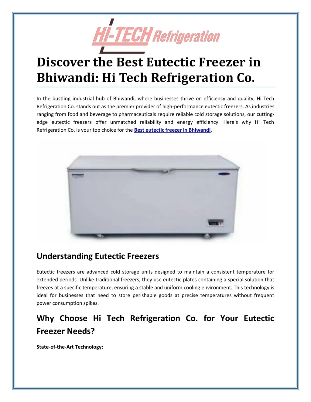 PPT - Best Eutectic Freezer in Bhiwandi: Hi Tech Refrigeration Co ...