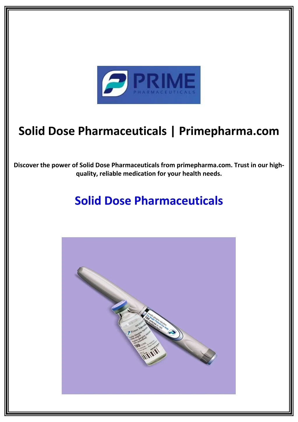 PPT - Solid Dose Pharmaceuticals | Primepharma.com PowerPoint ...