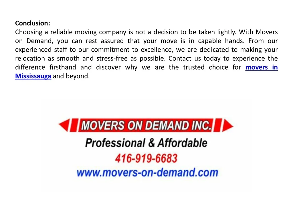 PPT - The Vital Importance of Choosing a Reliable Moving Company in Mississauga PowerPoint ...