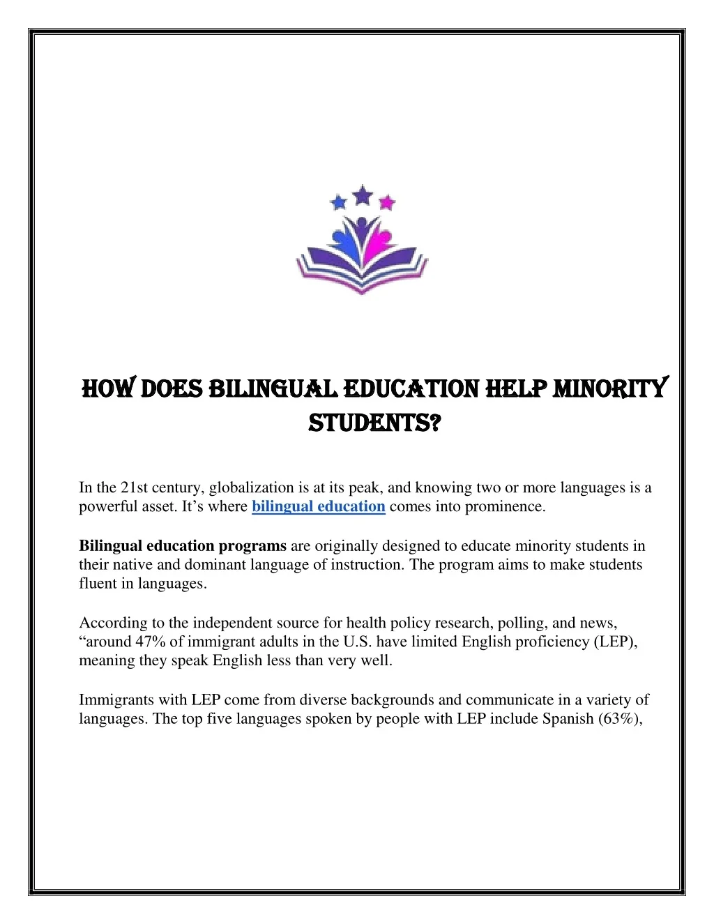 PPT - How Does Bilingual Education Help Minority Students? PowerPoint ...