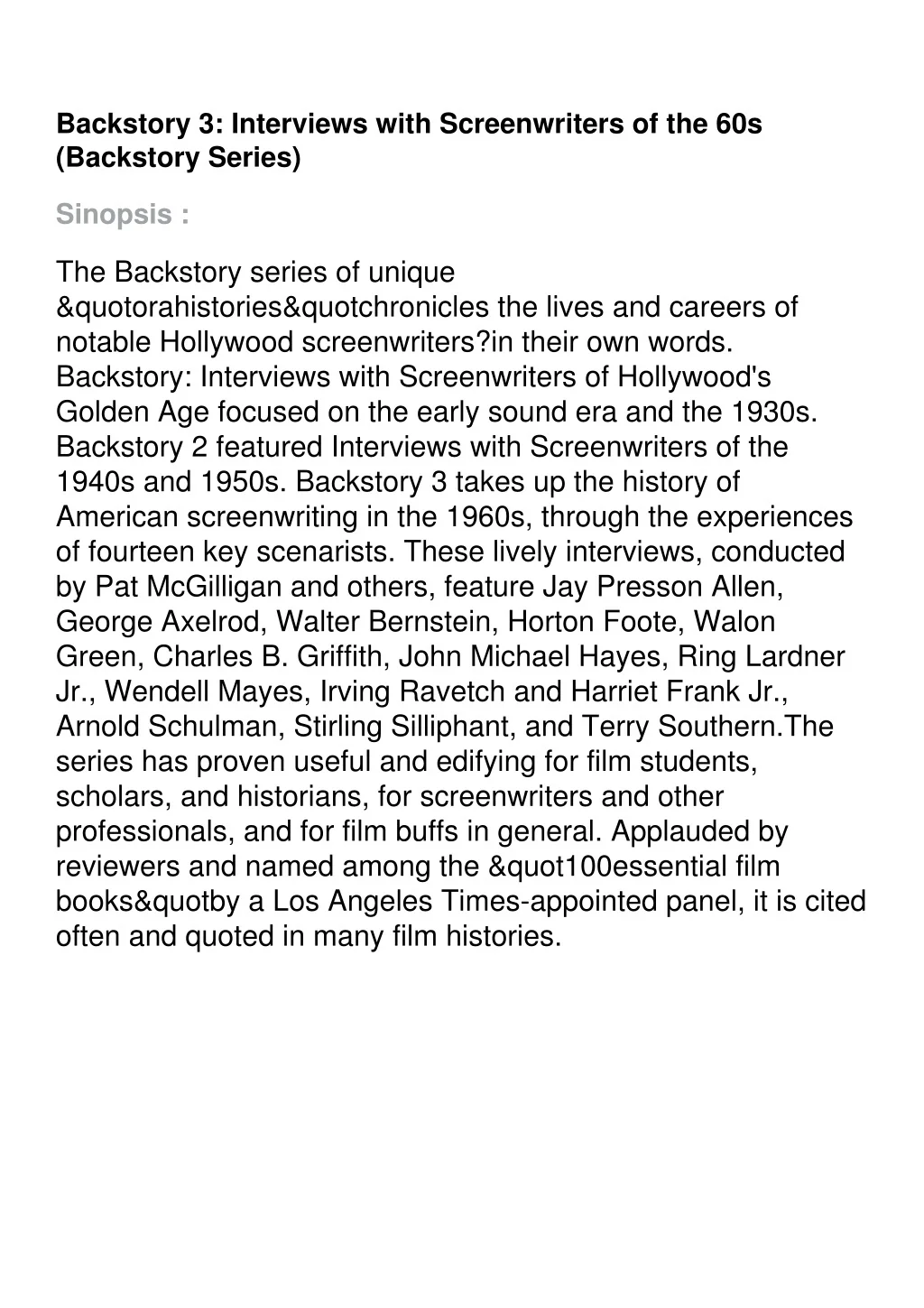 PPT - read pdf Backstory 3: Interviews with Screenwriters of the 60s ...