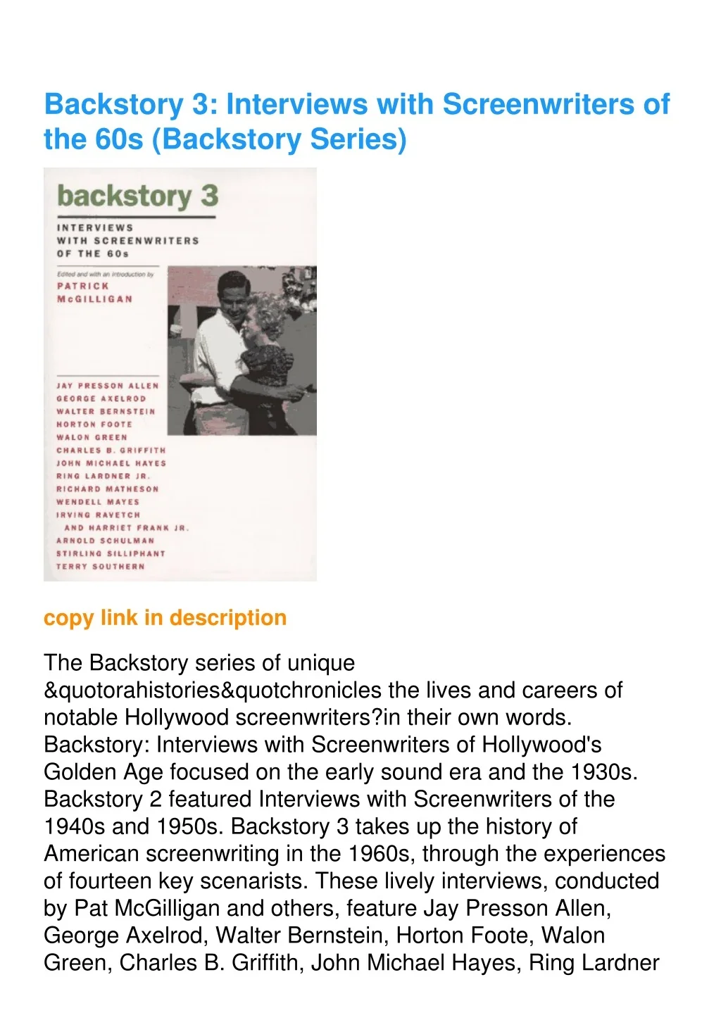 PPT - read pdf Backstory 3: Interviews with Screenwriters of the 60s ...