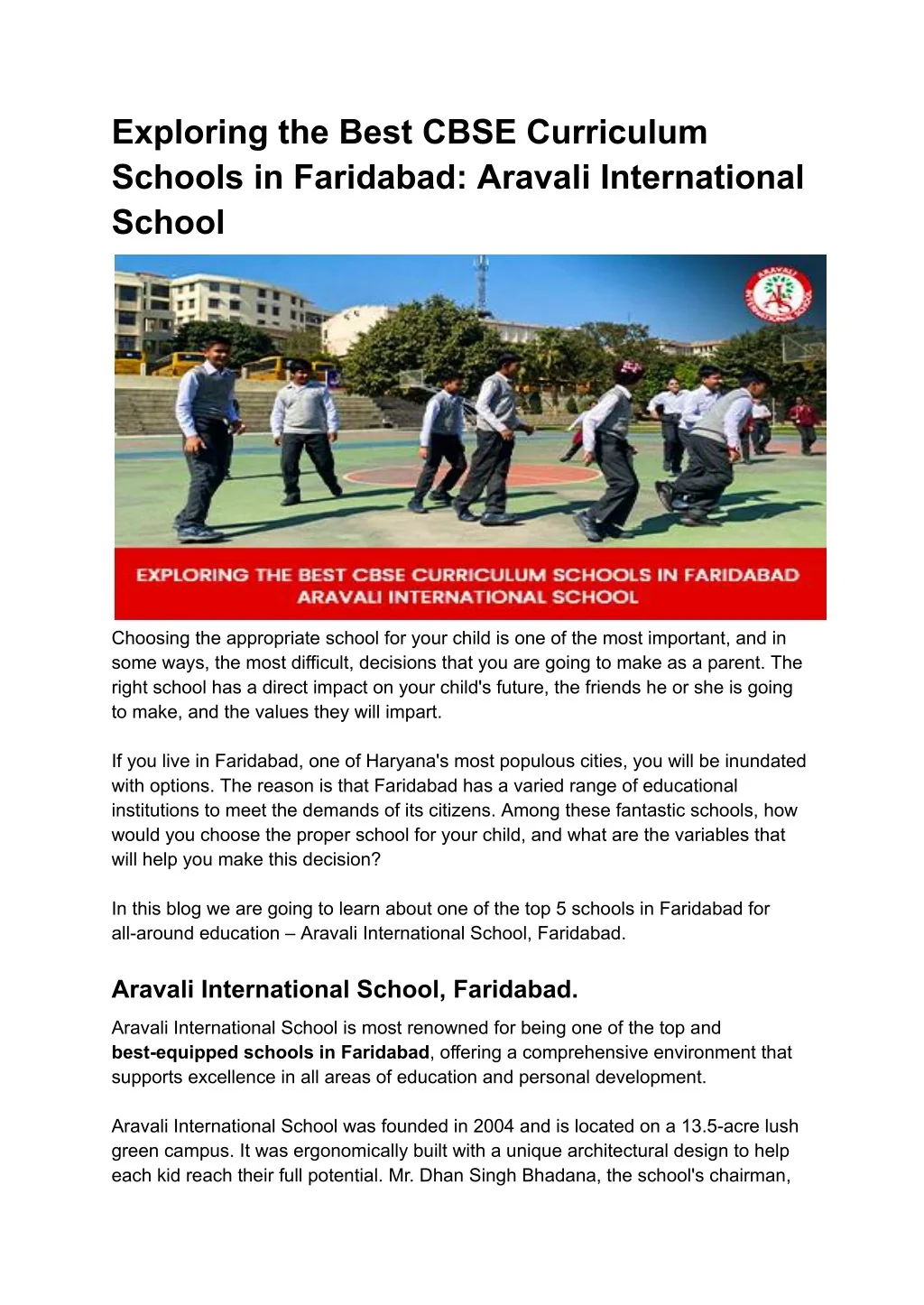 PPT - Exploring the Best CBSE Curriculum Schools in Faridabad_ Aravali ...