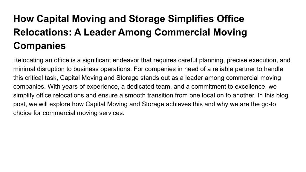 PPT - How Capital Moving and Storage Simplifies Office Relocations_ A ...