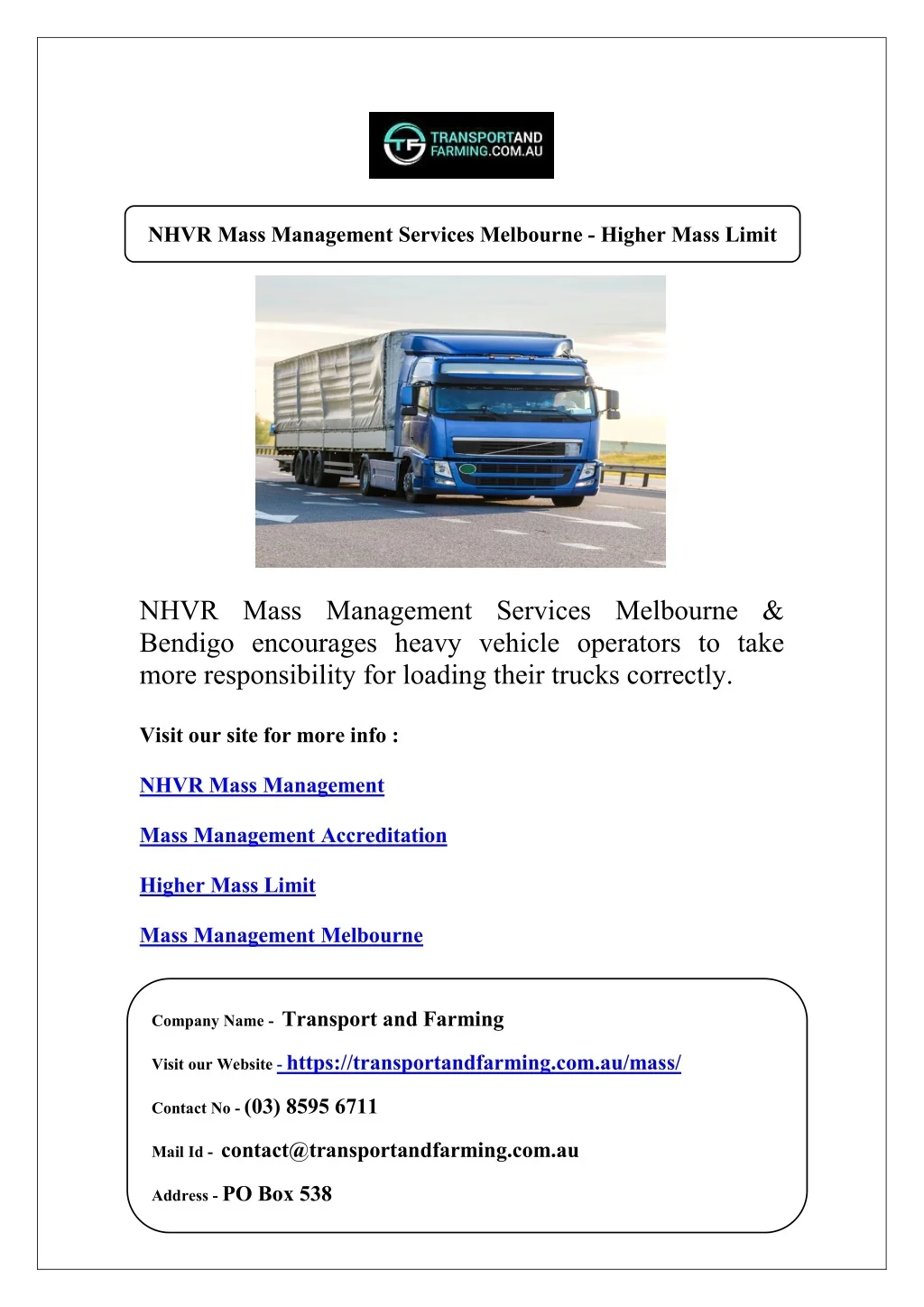 PPT - NHVR Mass Management Services Melbourne - Higher Mass Limit ...