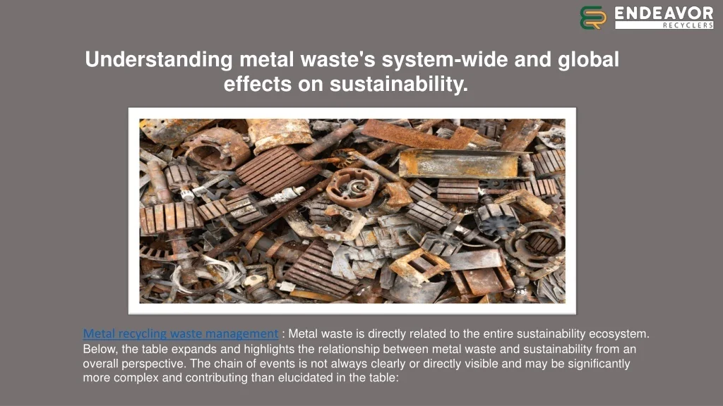 PPT - Understanding metal waste s system wide and global effects on ...