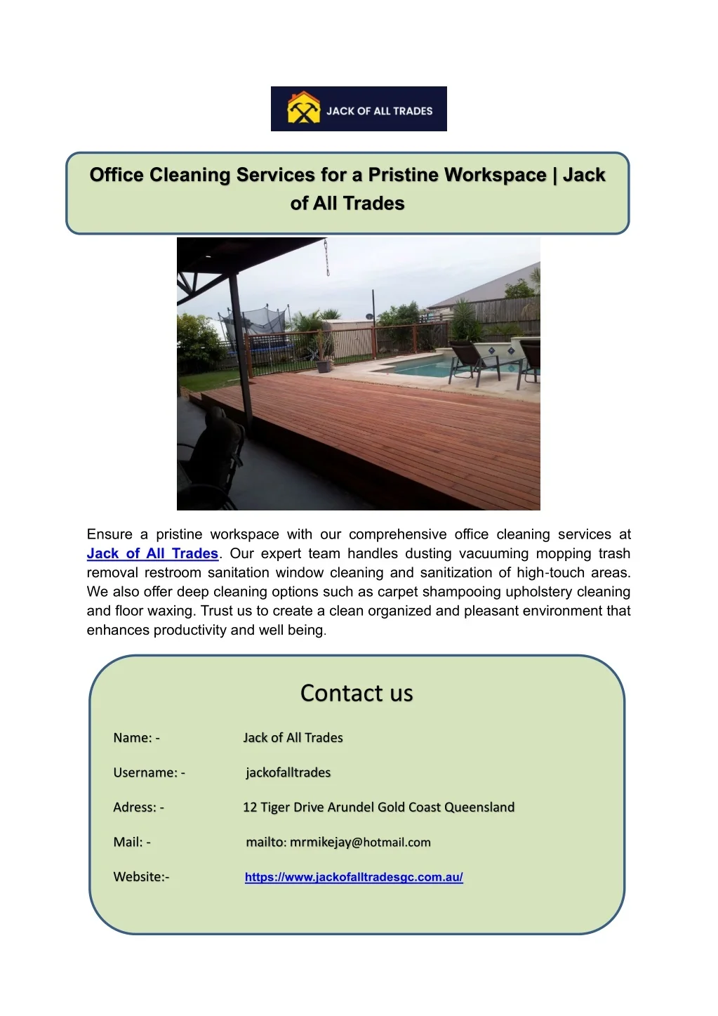 PPT - Office Cleaning Services for a Pristine Workspace | Jack of All ...