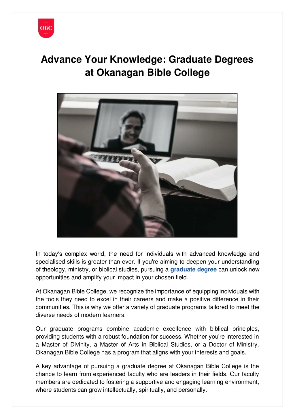 PPT - Advance Your Knowledge_ Graduate Degrees at Okanagan Bible ...