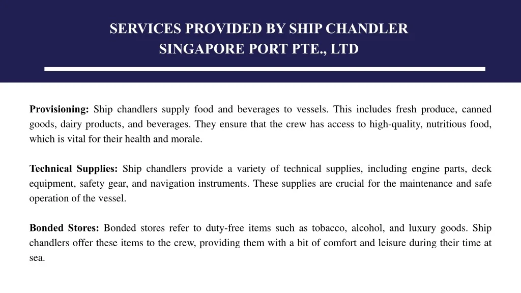 PPT - Essential Ship Chandler Singapore Port Pte., Ltd Services & A ...