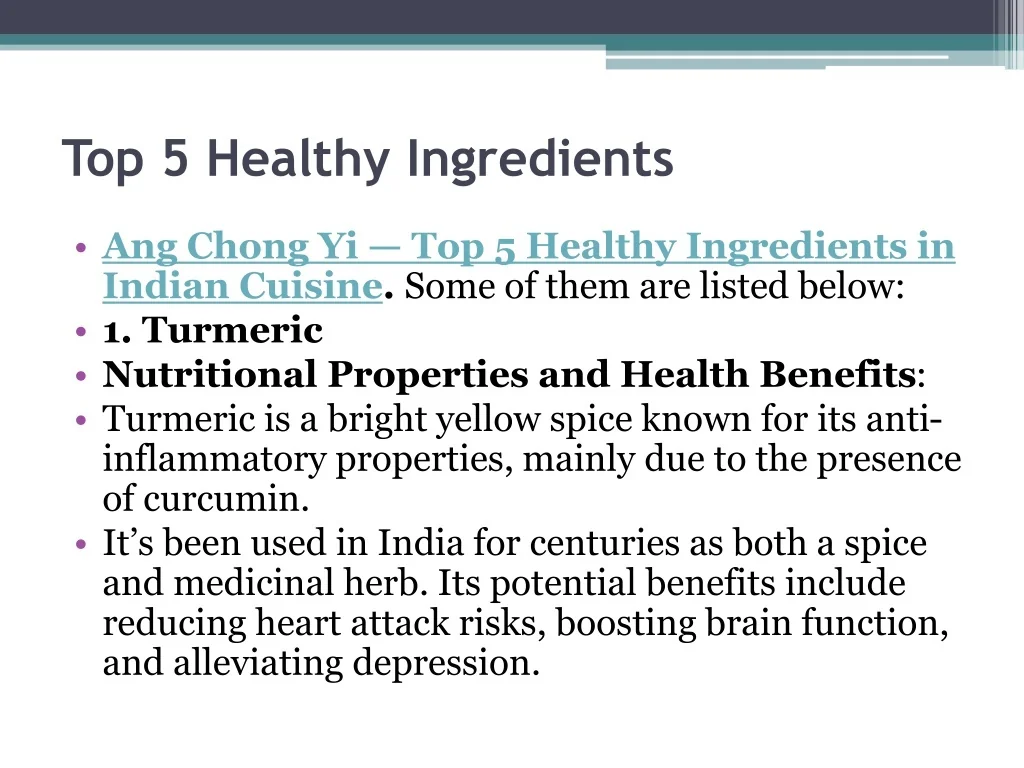 PPT - Ang Chong Yi Explores Singapore Top 5 Healthy Ingredients in ...