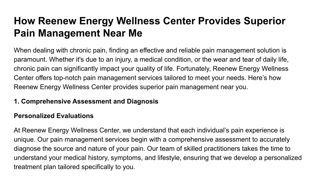 PPT - How Reenew Energy Wellness Center Provides Superior Pain ...