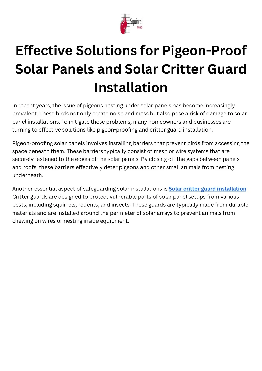 PPT - Effective Solutions for Pigeon-Proof Solar Panels and Solar ...