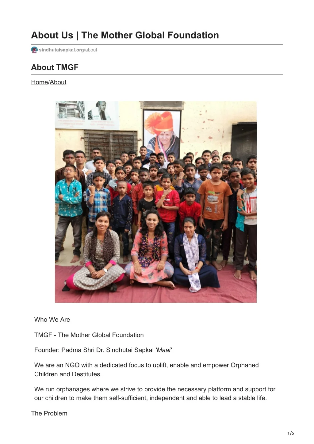 PPT - sindhutaisapkal.org-About Us The Mother Global Foundation ...