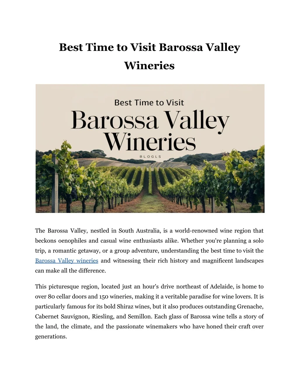 PPT - Best Time to Visit Barossa Valley Wineries PowerPoint ...