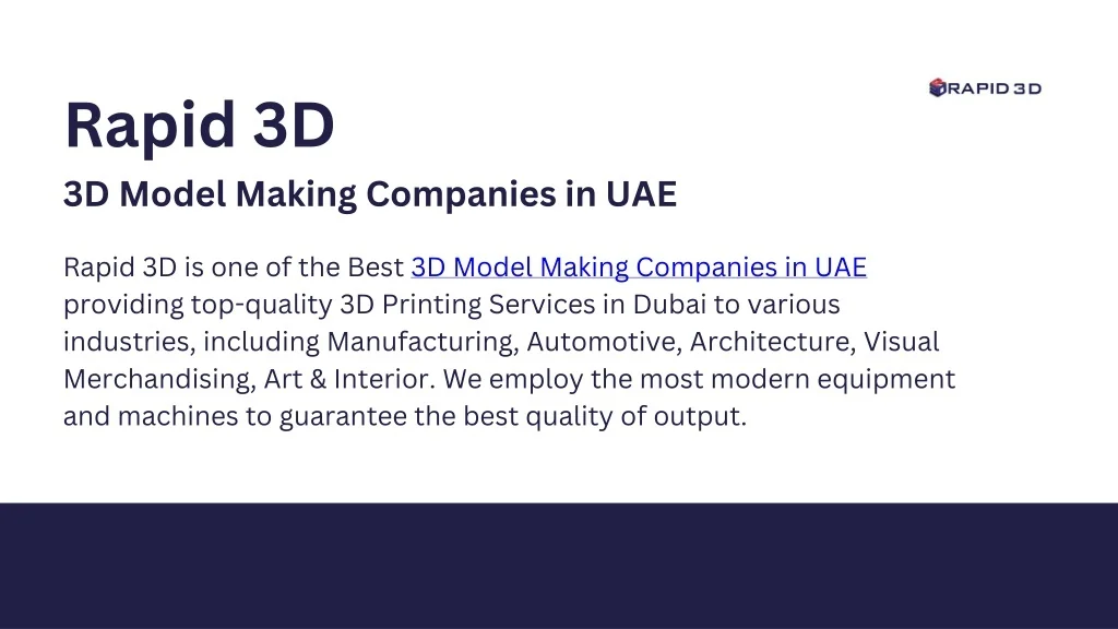 PPT - Rapid 3D- 3D Manufacturing Companies in Dubai PowerPoint Presentation - ID:13468148