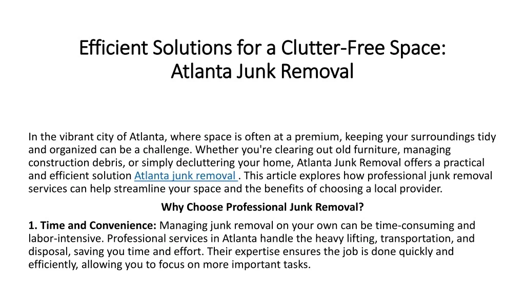 PPT - Efficient Solutions for a Clutter-Free Space: Atlanta Junk ...