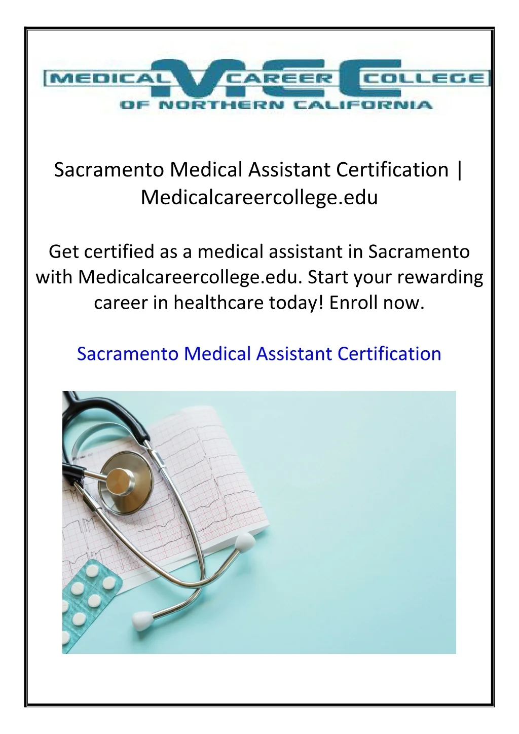 PPT - Sacramento Medical Assistant Certification Medicalcareercollege ...