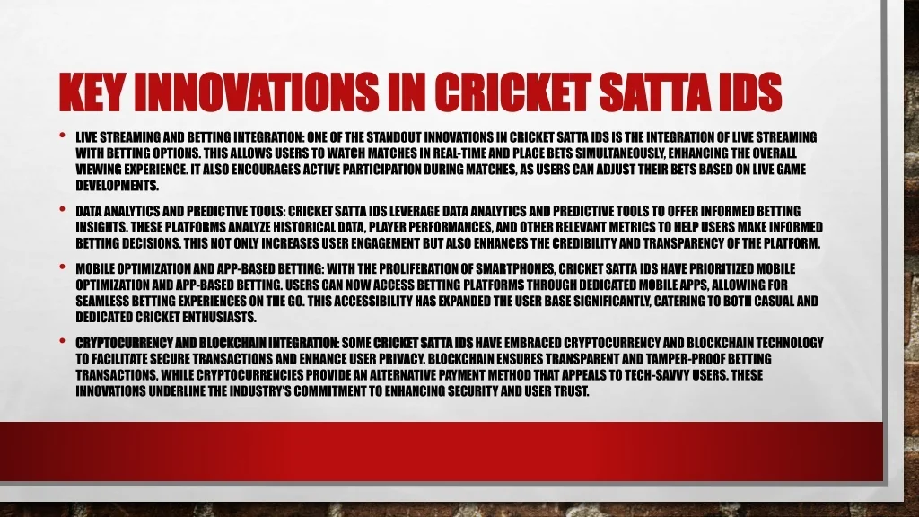 PPT - The Future of Online Betting Innovations in Cricket Satta IDs ...