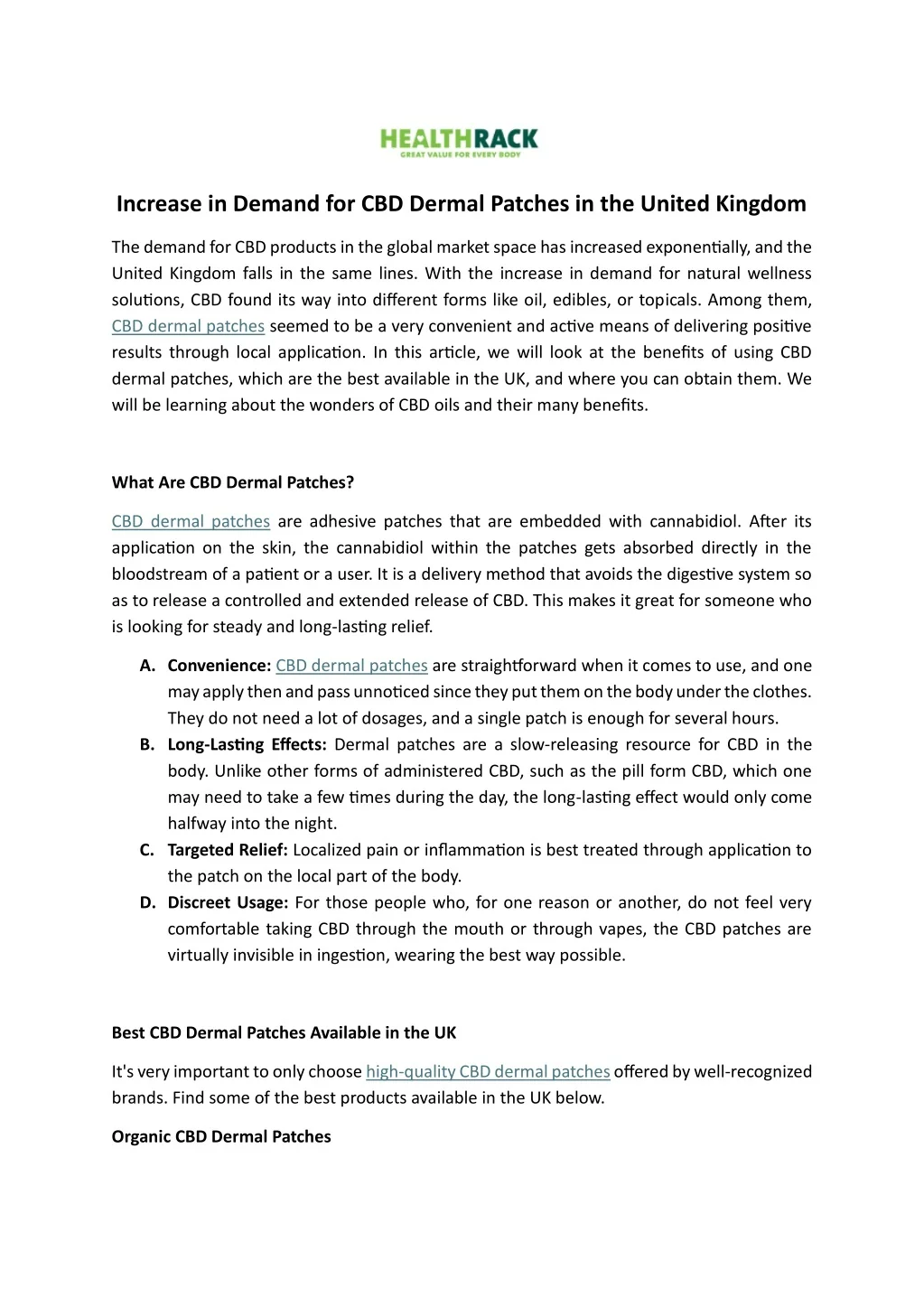 PPT - Increase in Demand for CBD Dermal Patches in the United Kingdom ...