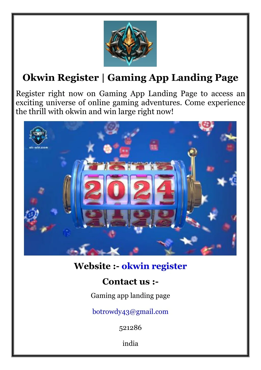 PPT - Okwin Register Gaming App Landing Page PowerPoint Presentation, free download - ID:13475937