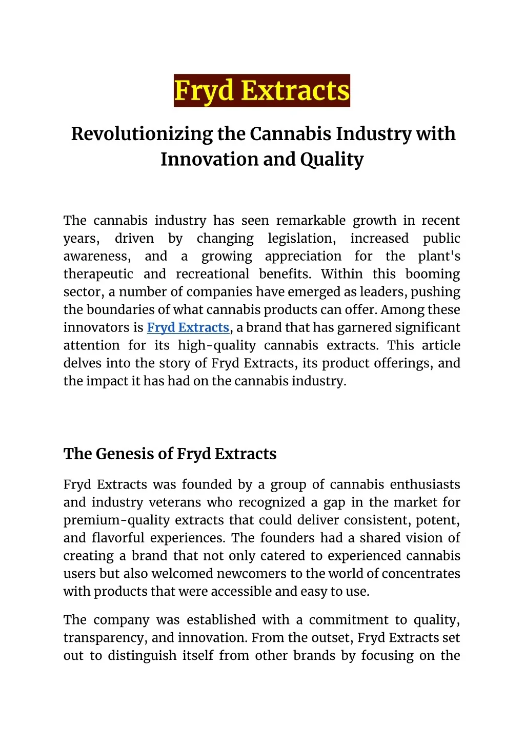 PPT - Fryd Extracts Revolutionizing the Cannabis Industry with ...
