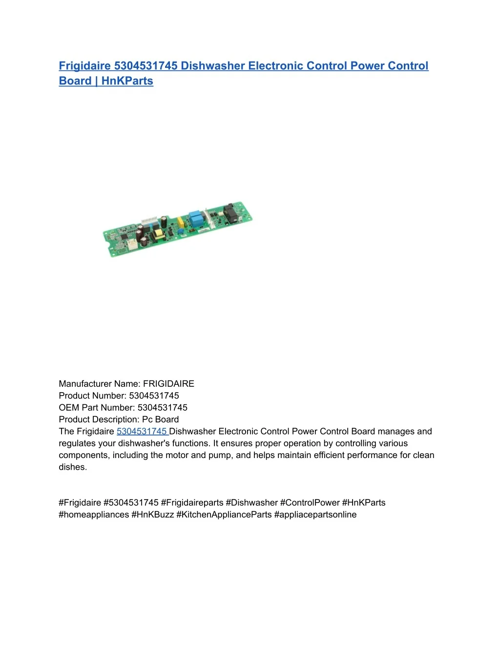 PPT - Frigidaire 5304531745 Dishwasher Electronic Control Power Control ...