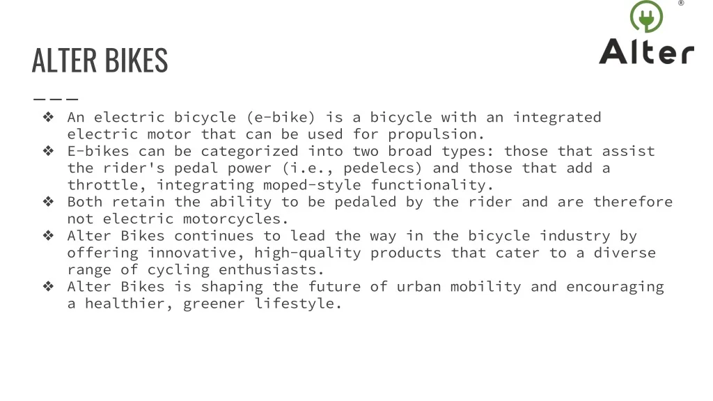 PPT - "Discover the Future of Cycling: Alter Electric Bicycles – Power ...