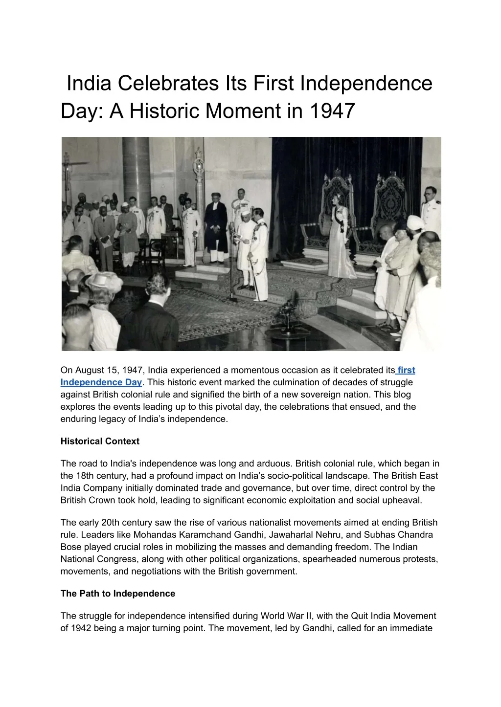 PPT - India Celebrates Its First Independence Day_ A Historic Moment in ...