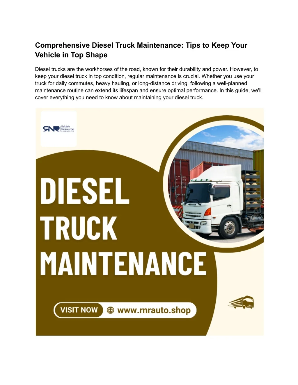 PPT - Comprehensive Diesel Truck Maintenance: Tips to Keep Your Vehicle ...