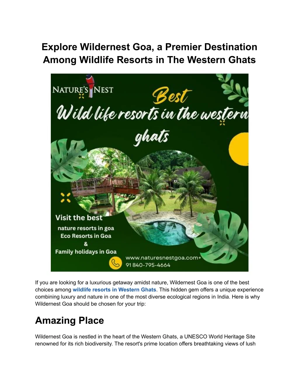 PPT - Explore Wildernest Goa, a Premier Destination Among Wildlife ...