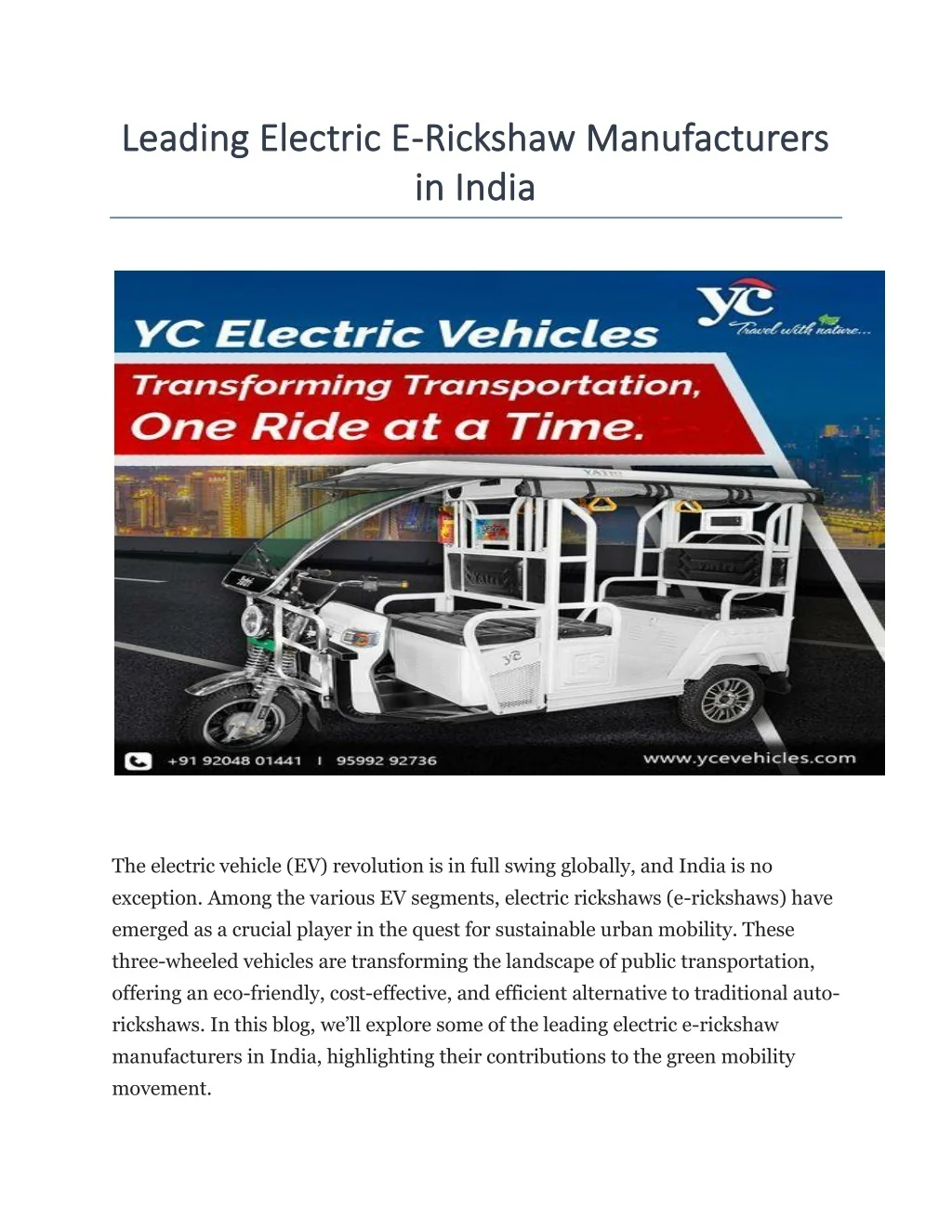 PPT - Leading Electric E-Rickshaw Manufacturers in India PowerPoint Presentation - ID:13503253
