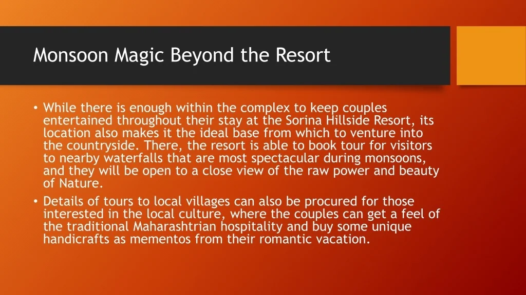 PPT - Sorina Hillside Resort A Monsoon Getaway for Couples near Pune ...