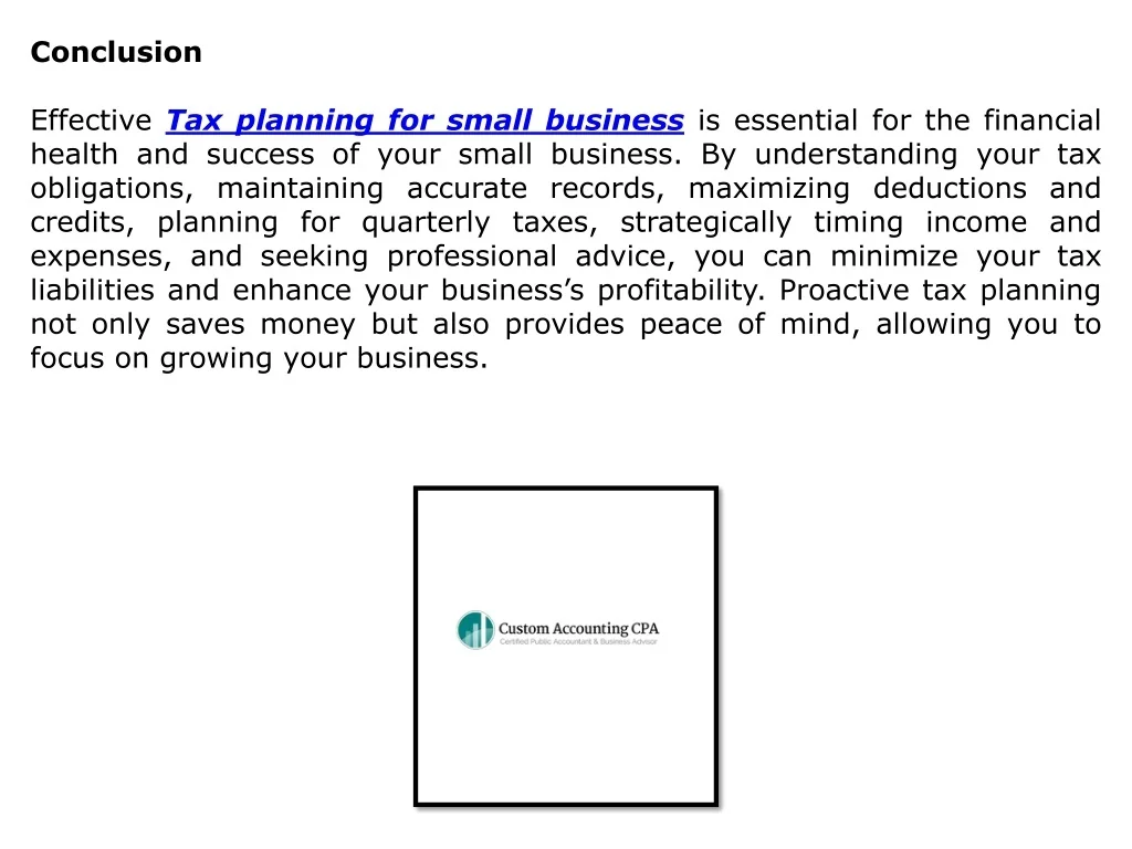 PPT - Tax planning for small business PowerPoint Presentation, free ...