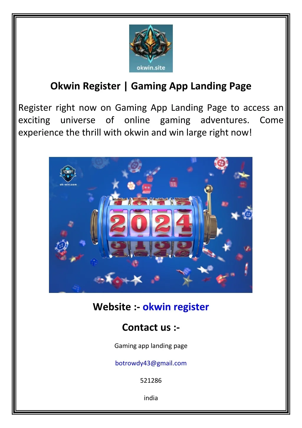 PPT - Okwin Register Gaming App Landing Page PowerPoint Presentation ...
