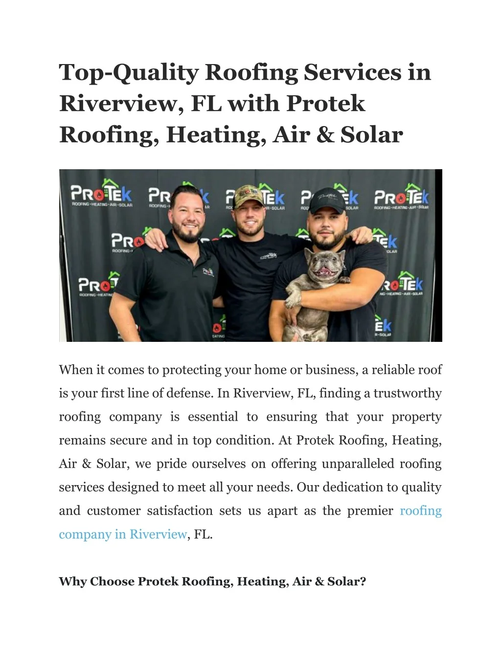 PPT - Top-Quality Roofing Services in Riverview, FL with Protek Roofing, Heating, Air & Solar ...