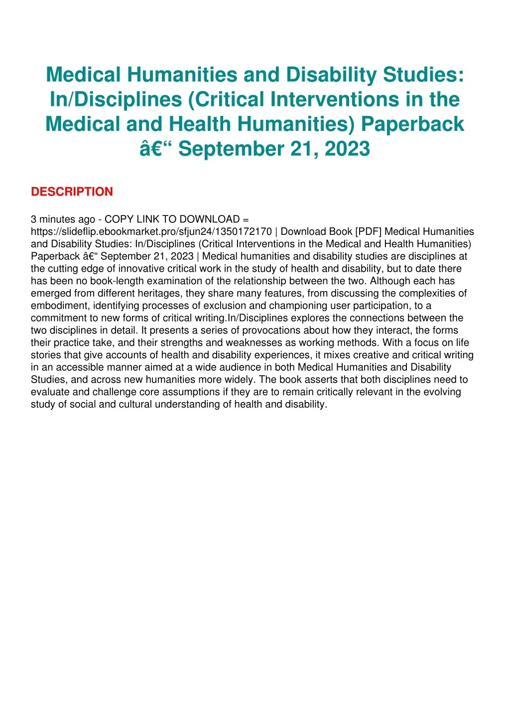 PPT - read medical humanities and disability studies: in/disciplines ...
