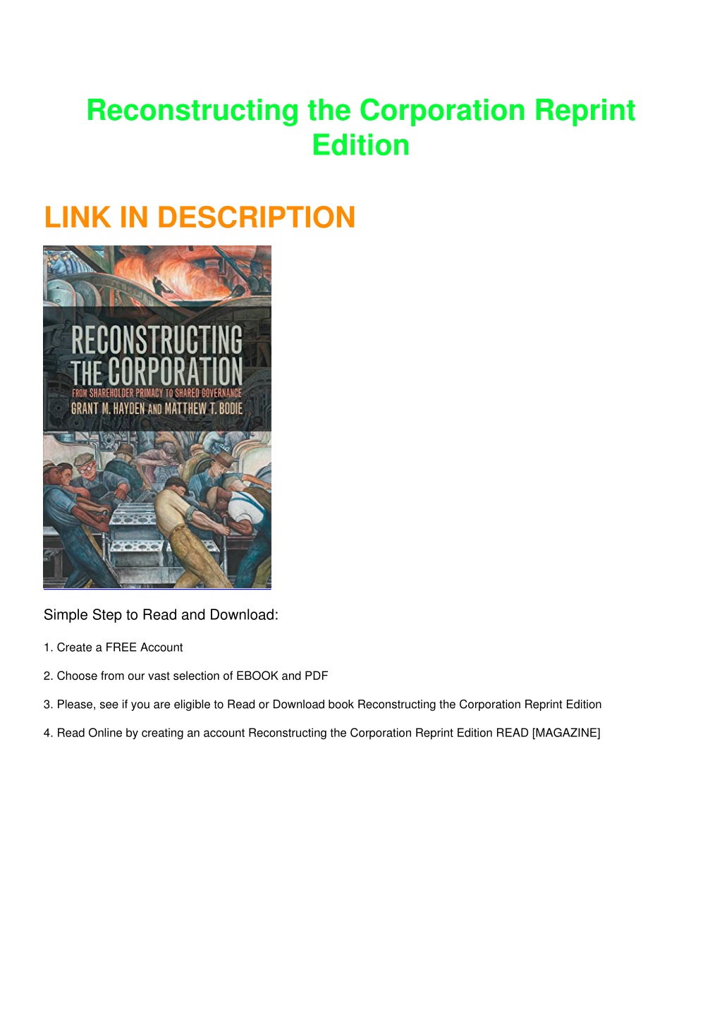 PPT - read reconstructing the corporation reprint edition PowerPoint ... PPT - read reconstructing the corporation reprint edition PowerPoint ...