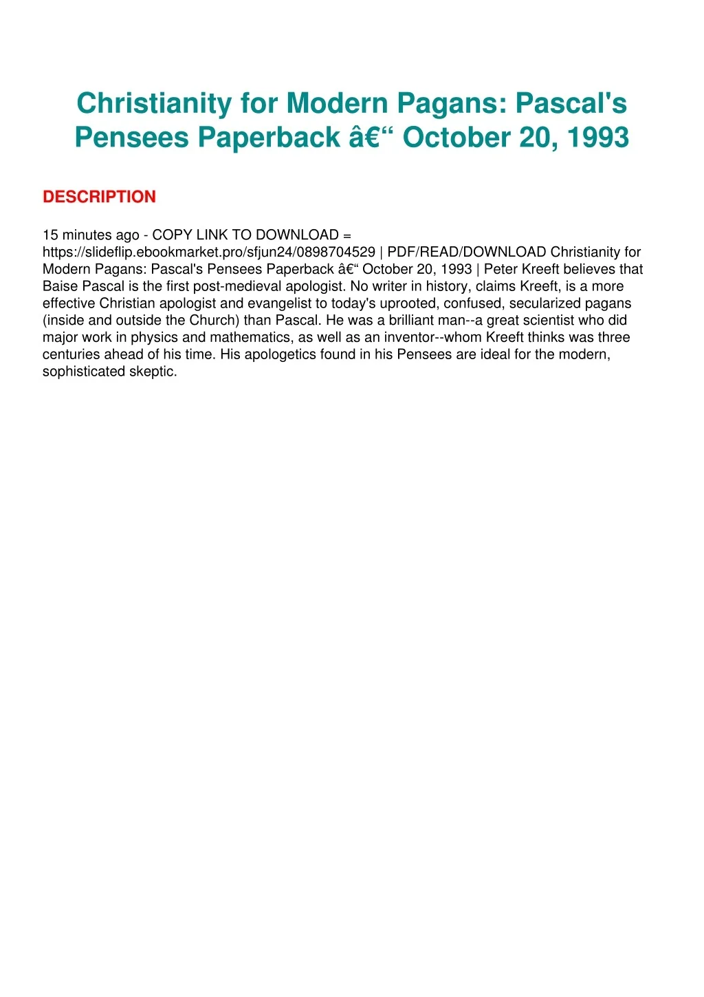PPT - read christianity for modern pagans: pascal's pensees paperback â ...