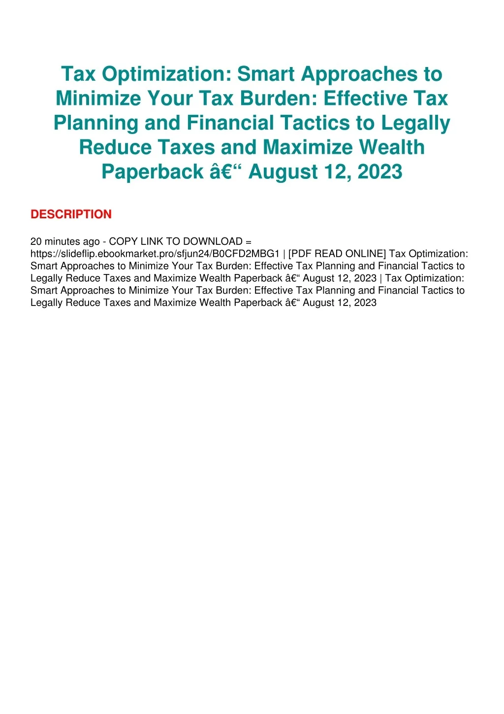 PPT - read tax optimization: smart approaches to minimize your tax ...