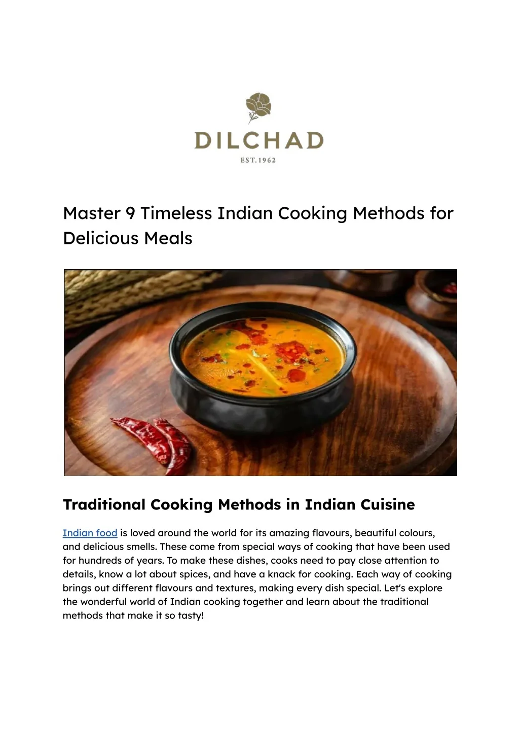 PPT - Traditional Cooking Methods in Indian Cuisine | Dilchad ...