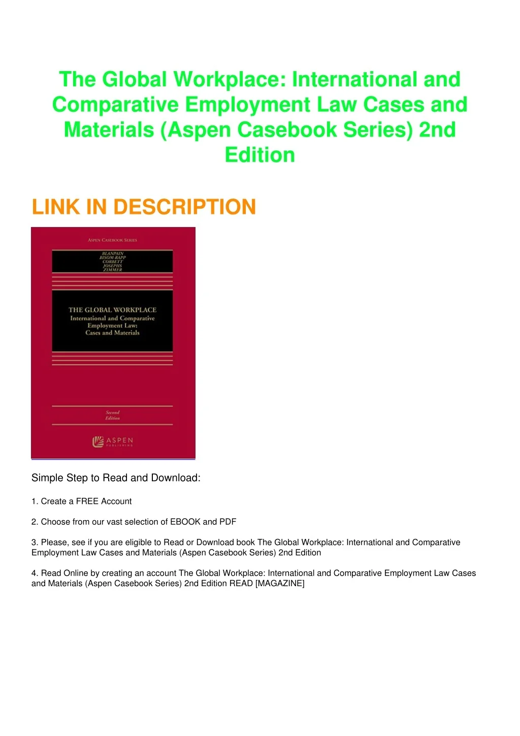 PPT - pdf kindle download the global workplace: international and ...