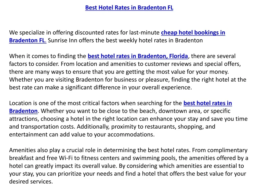 PPT - Best Hotel Rates in Bradenton | Cheap Hotel in Bradenton FL ...