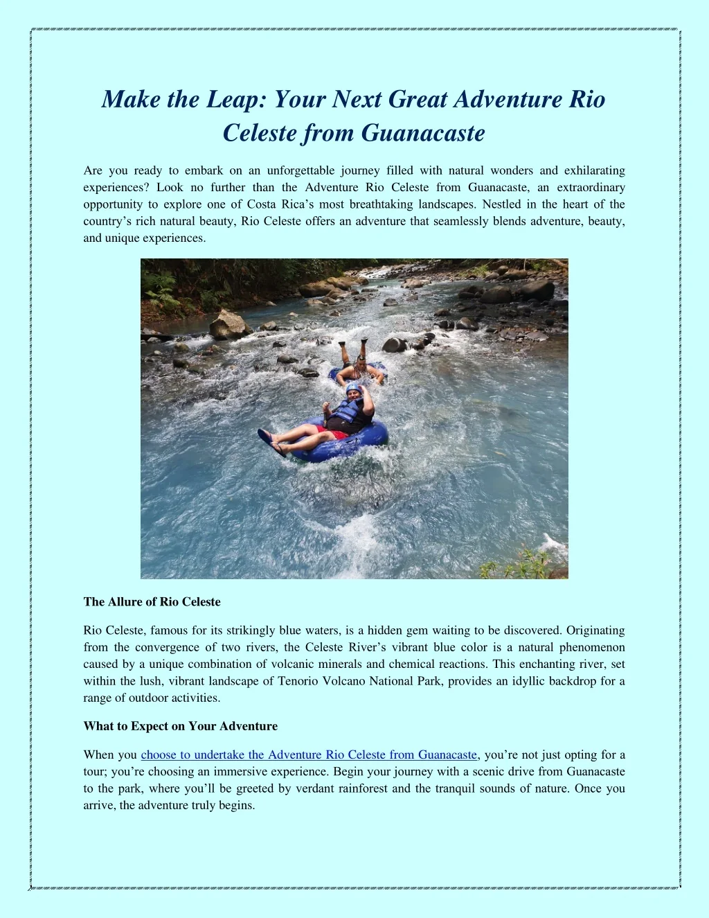 PPT - Make the Leap Your Next Great Adventure Rio Celeste from ...