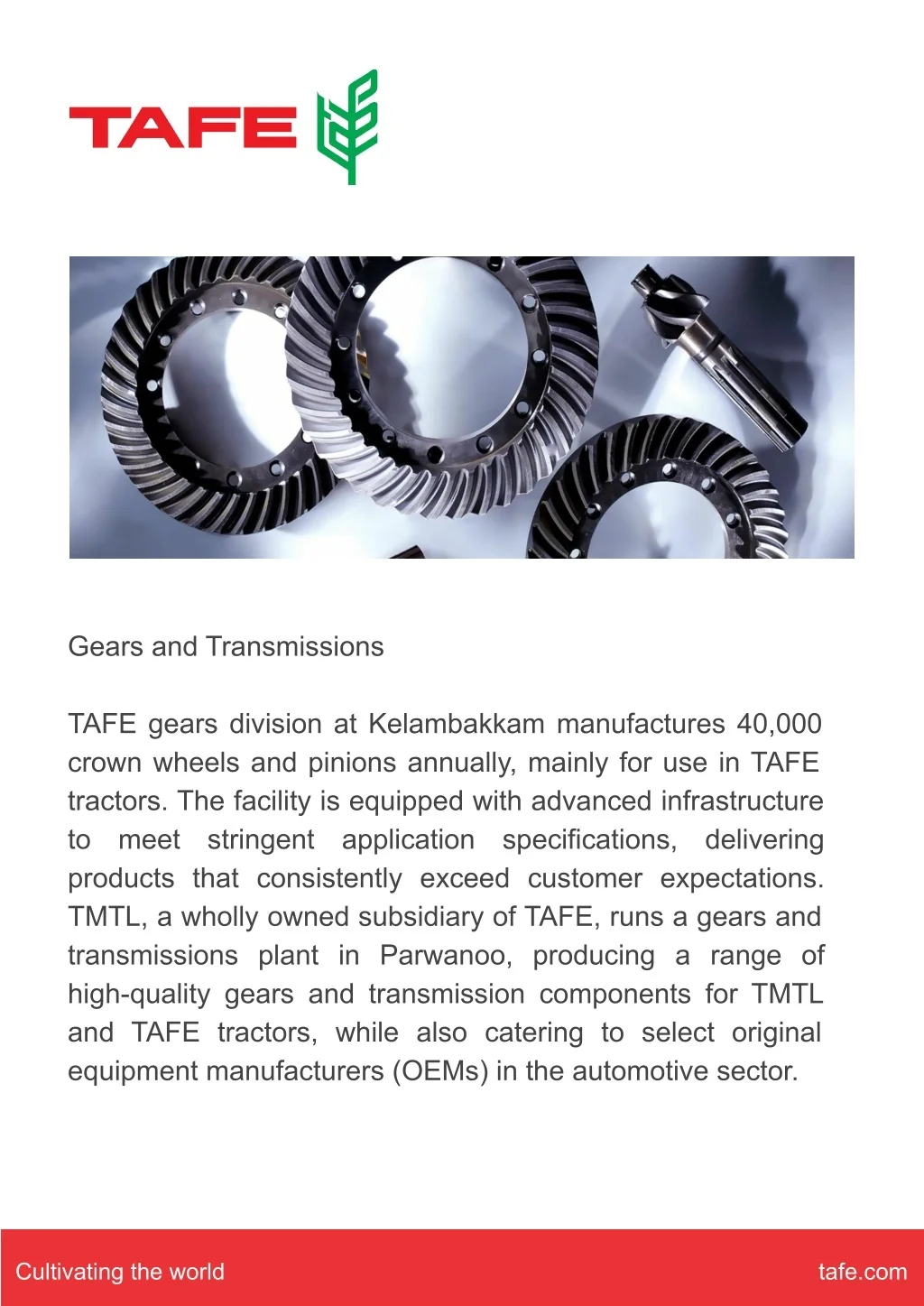 PPT - TAFE’s Gears Division: Manufacturing for Tractors PowerPoint ...
