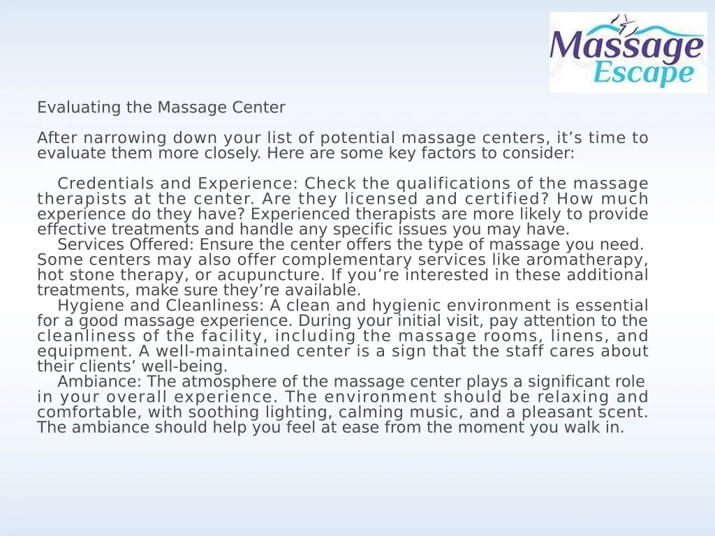 PPT - Choosing the Right Massage Center: What You Need to Know ...